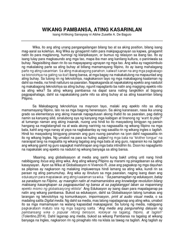 Wikang Pambansa, Ating Kasarinlan | PDF