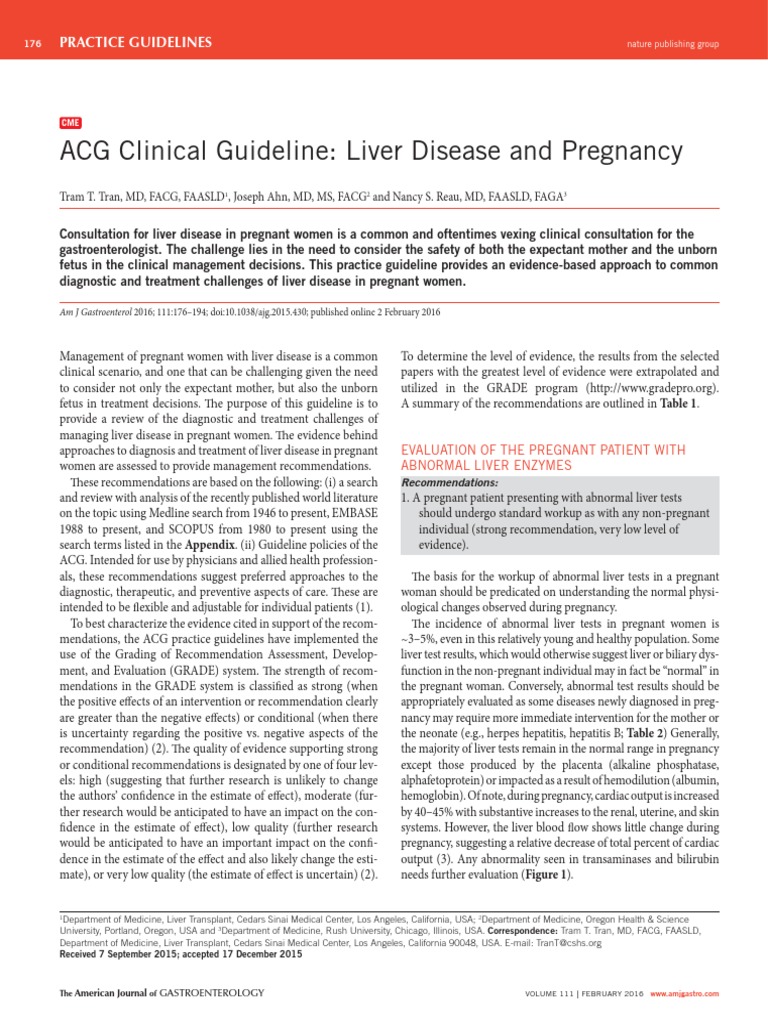 ACG Clinical Guideline: Liver Disease and Pregnancy: Practice ...