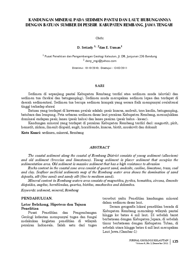 Mineral Sedimen Pantai Rembang Jawa Tengah | PDF