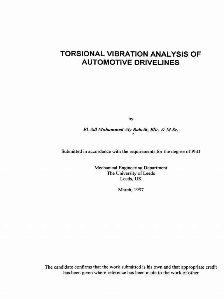 Torsional Vibration Driveline PDF | PDF | Normal Mode | Clutch
