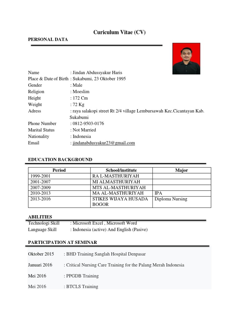 Curiculum Vitae (CV) : Personal Data | PDF