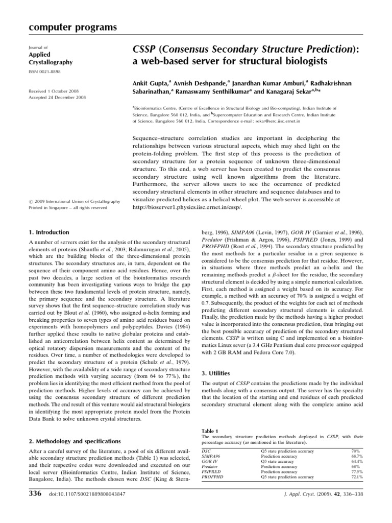 Cssp Consensus Secondary Structure Prediction A Web Based Server For Structural Biologists