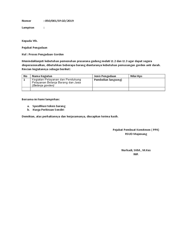 Surat PPK Ke Pejabat Pengadaan | PDF