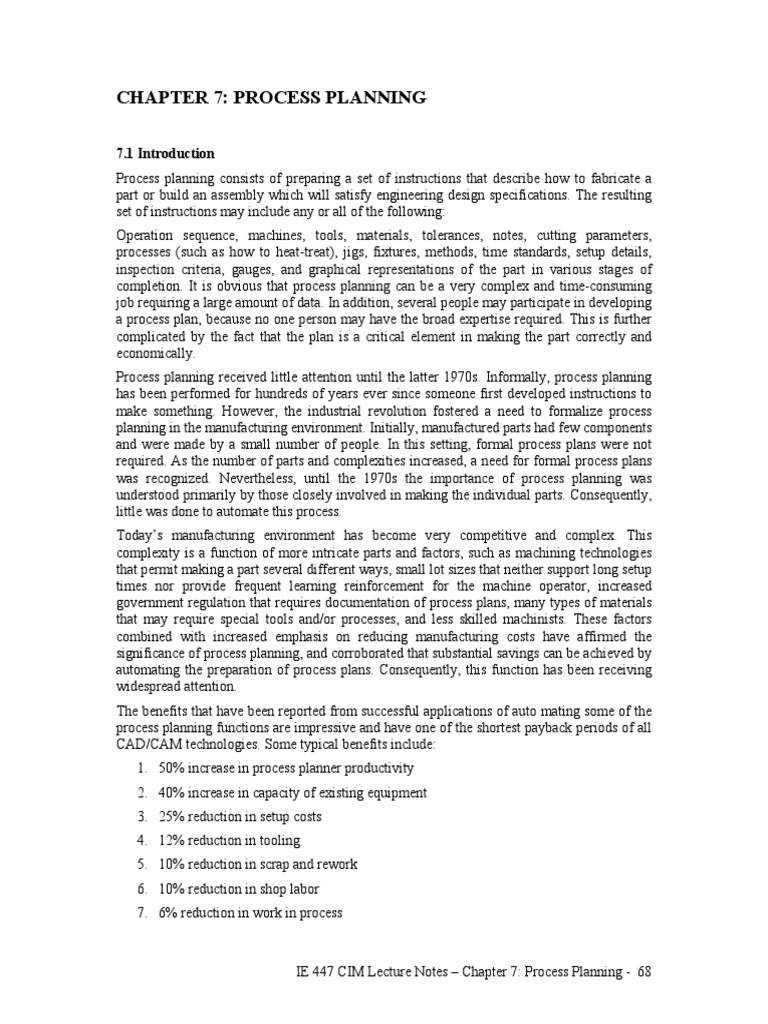 Chapter 7: Process Planning | PDF | Specification (Technical Standard ...