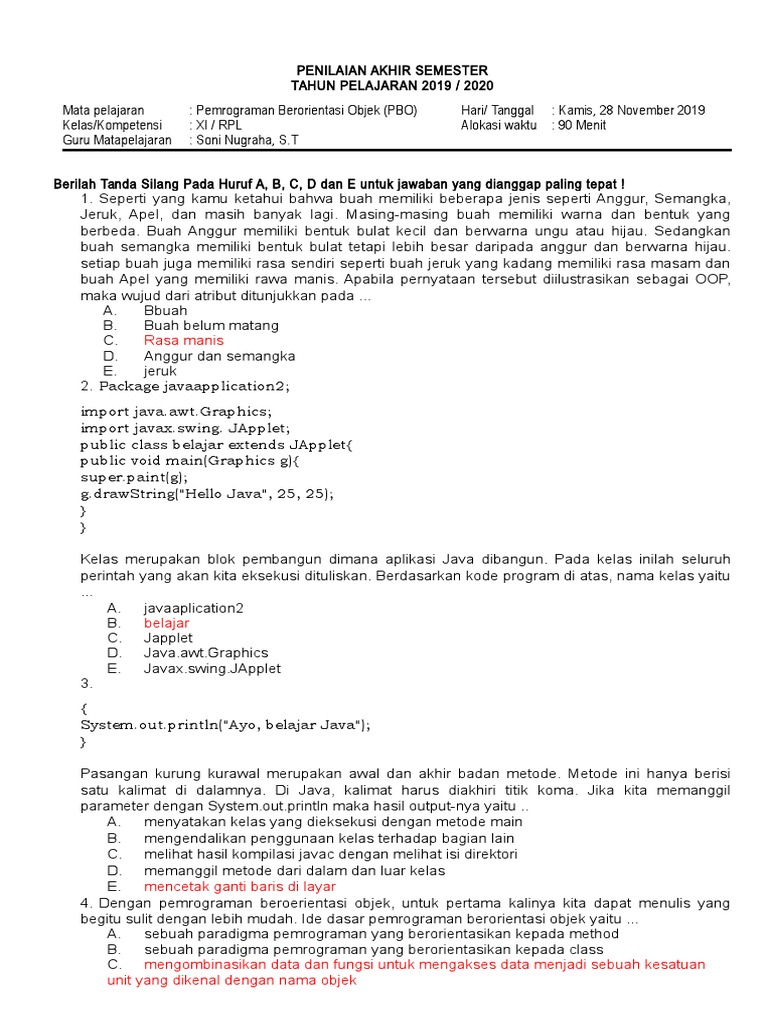 Konsep Dasar Pemrograman OOP Java | PDF
