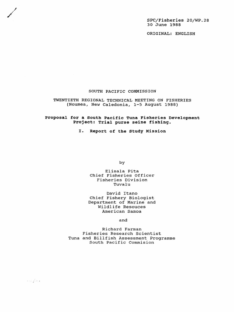 Proposal For A South Pacific Tuna Fisheries Development Project: Trial ...