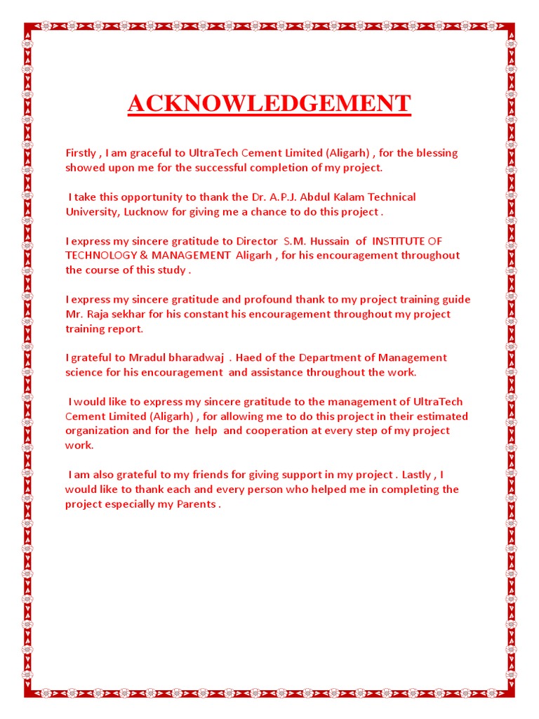 Acknowledgement | PDF | Technology & Engineering