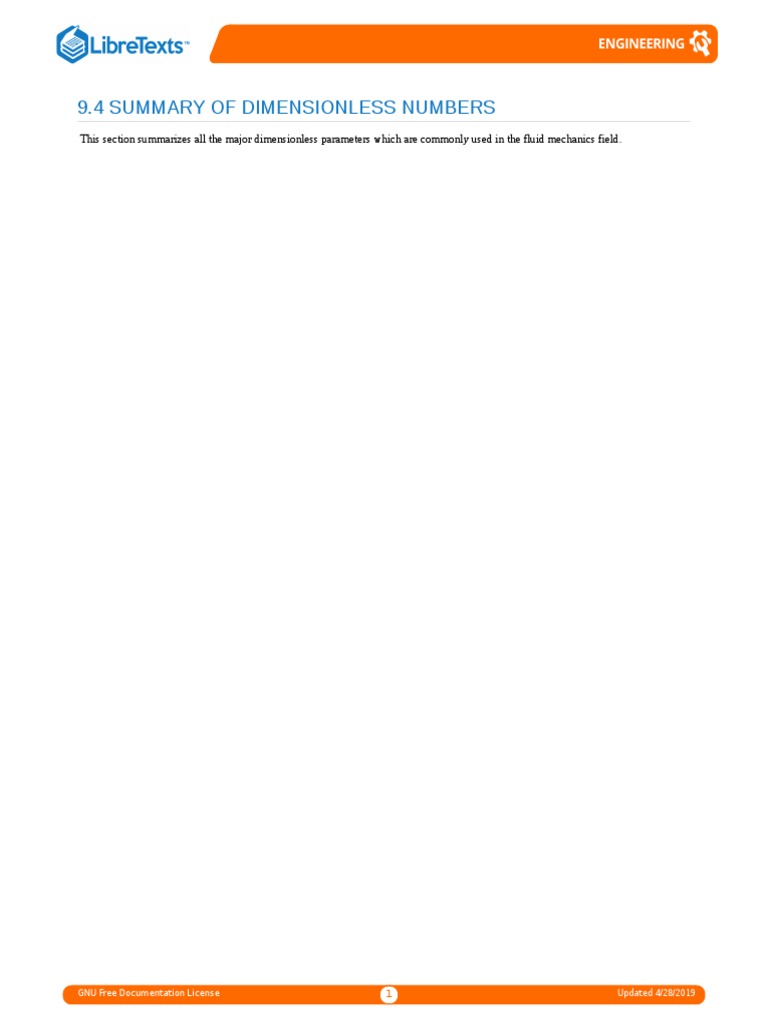 Summary of Common Dimensionless Parameters Used in Fluid Mechanics ...