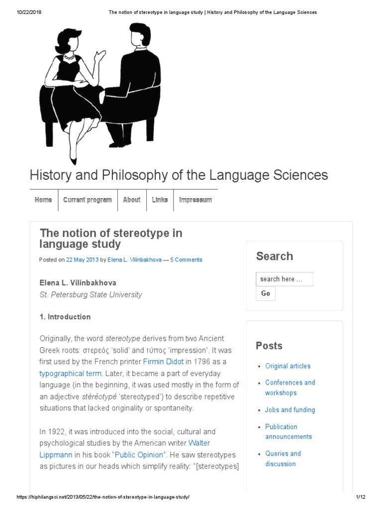 The Notion of Stereotype in Language Study - History and Philosophy of ...
