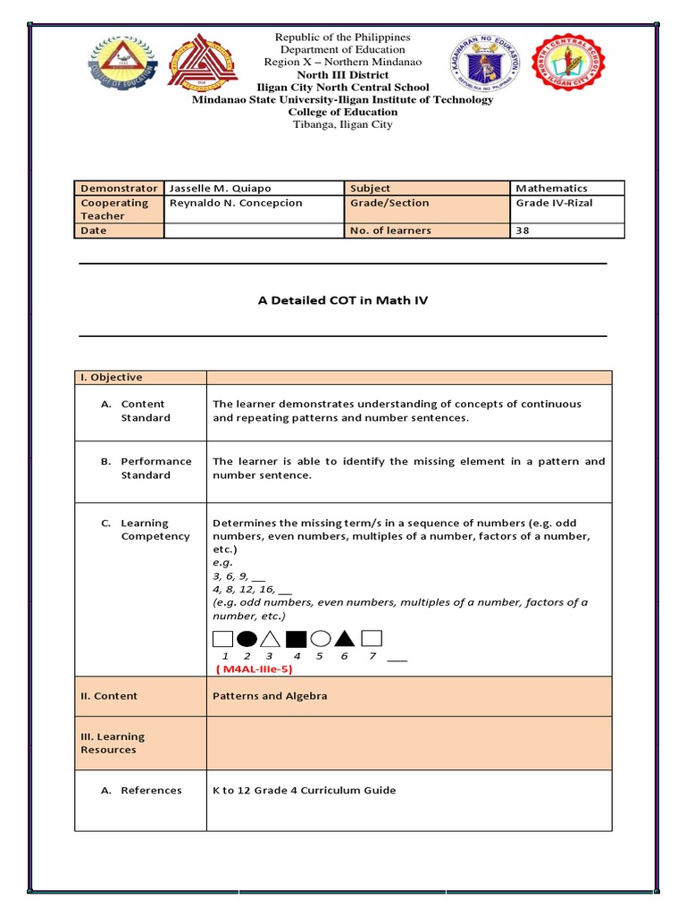 COT Math Grade 4 | PDF | Differentiated Instruction | Learning