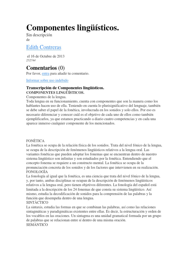 Componentes Lingüísticos | PDF | Fonología | Epistemología