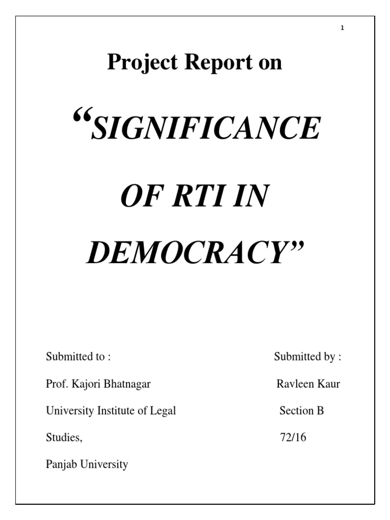 Significance of Rti in Democracy": Project Report On | PDF | Freedom Of ...