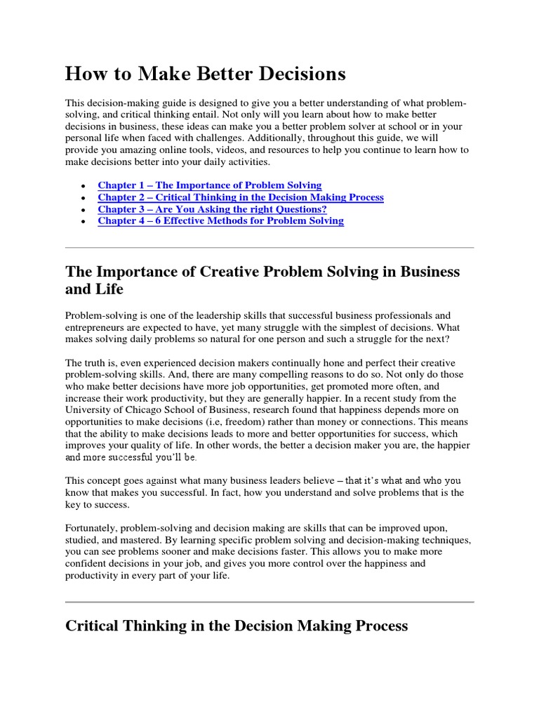 How To Make Better Decisions: The Importance of Creative Problem ...