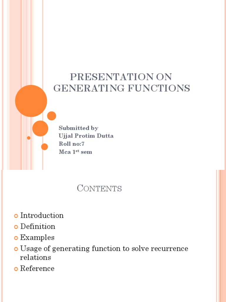 Seminar Presentation On Generating Functions | PDF