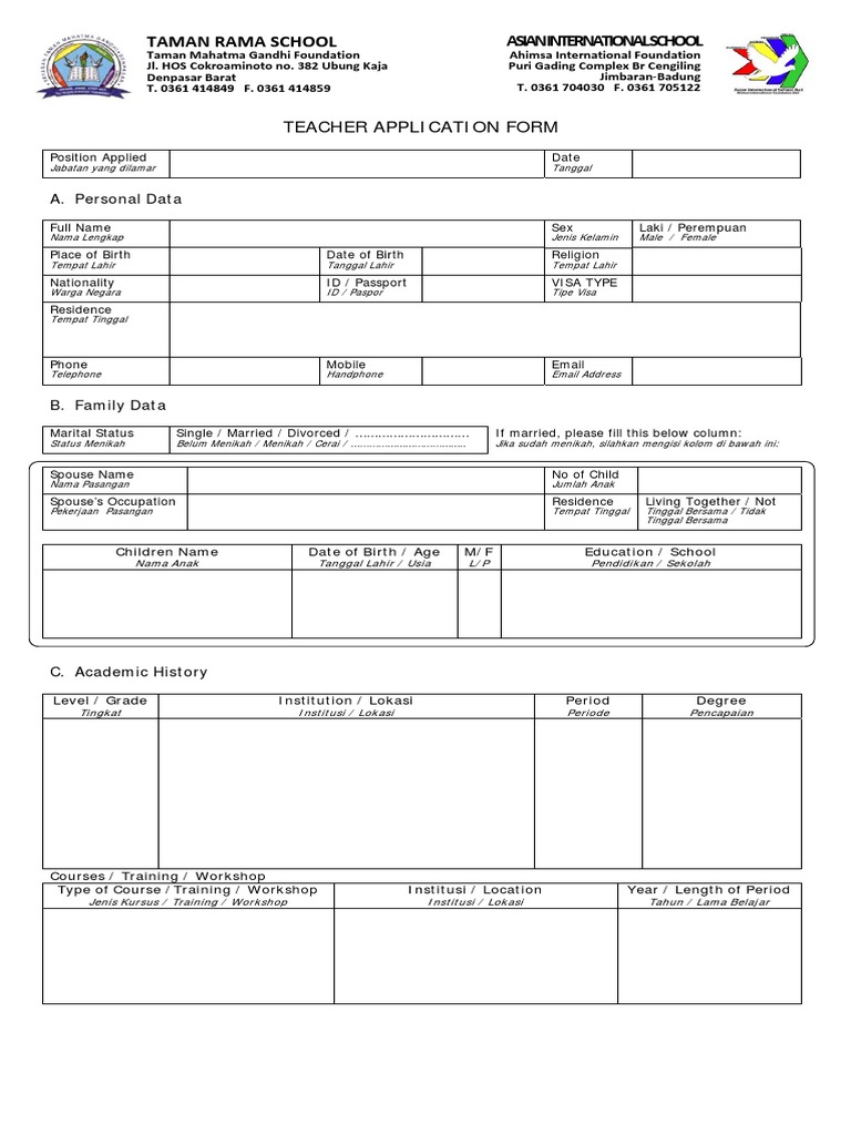 Teacher Application Form Template | PDF | Business