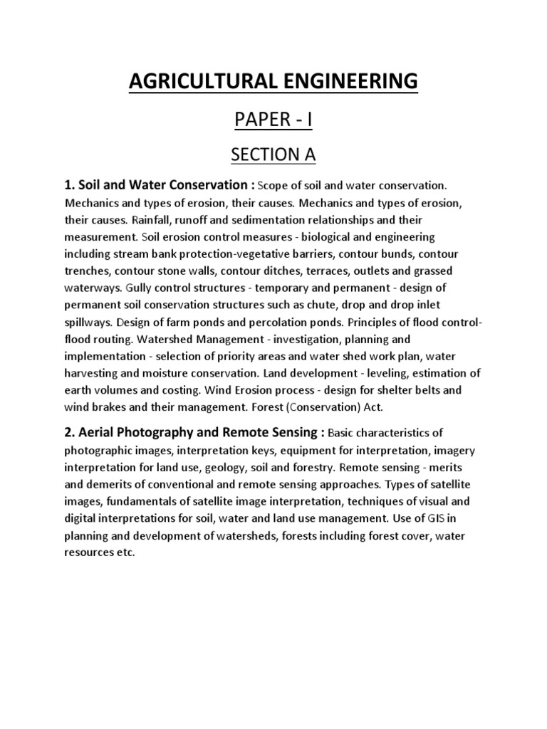 Agricultural Engineering - Syllabus | PDF | Irrigation | Erosion