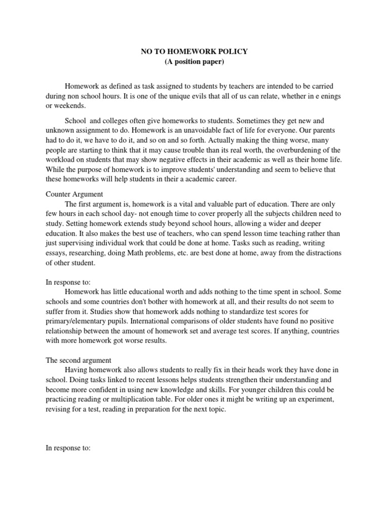 Position Paper | PDF | Homework | Teachers