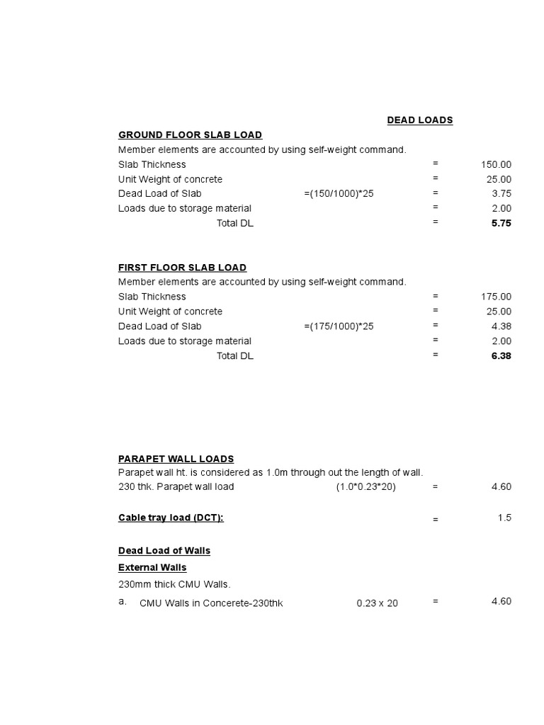 Dead Loads Ground Floor Slab Load | PDF | Building Technology ...