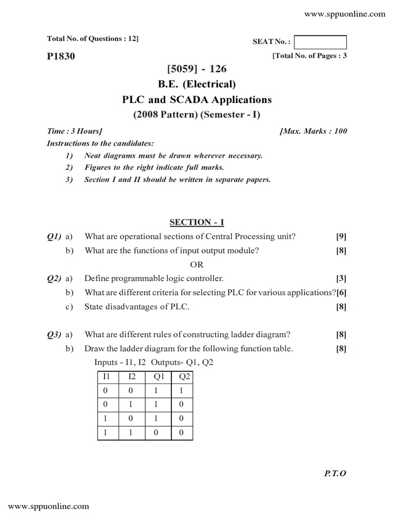 Be Electrical 7 Sem PLC and Scada Application P (08) Dec 2016 PDF | PDF ...