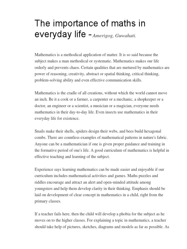 The Importance of Maths in Everyday Life - : Amerigog, Guwahati | PDF ...