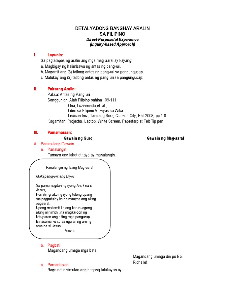 Detalyadong Banghay Aralin (Antas NG Pang-Uri) | PDF