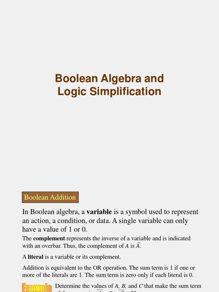 Boolean Algebra and Logic Simplification | PDF | Mathematical Logic | Logic