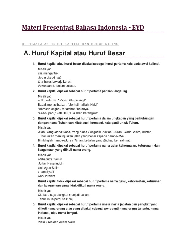 Materi Presentasi Bahasa Indonesia - EYD | PDF