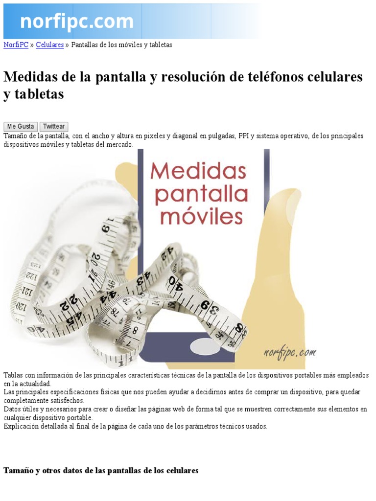Medidas de La Pantalla y Resolución de Teléfonos Celulares y Tabletas ...