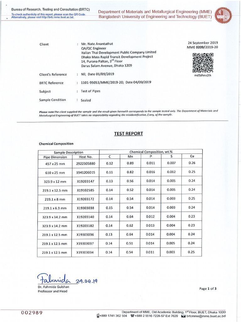 Steel Pipe Test Report PDF | PDF