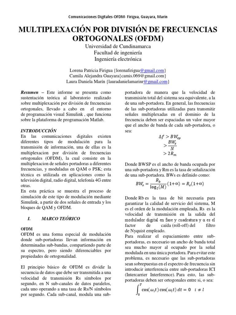 Informe Ofdm | PDF | Multiplexación por división de frecuencia ortogonal | Modulación