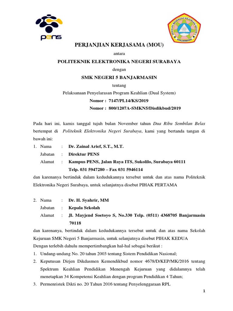 Contoh Draft MoU | PDF