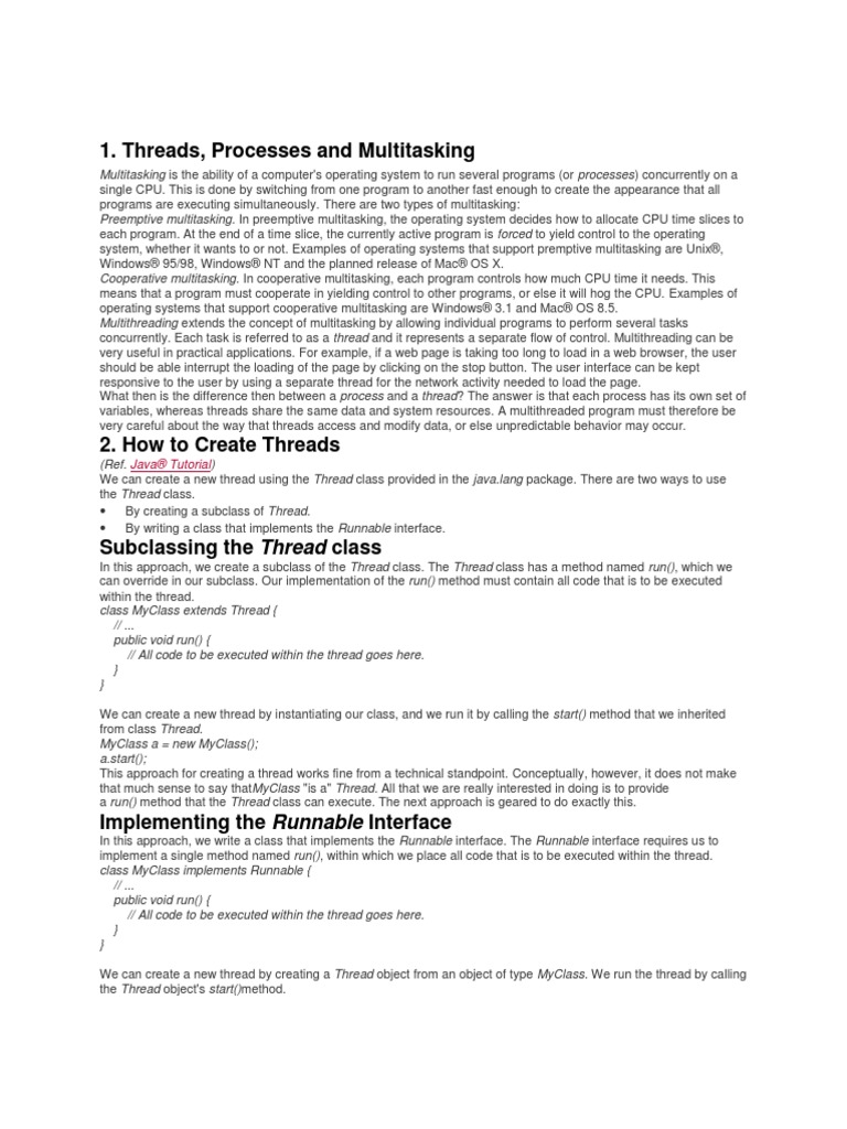Threads, Processes and Multitasking: Java® Tutorial | PDF | Process (Computing) | Operating System