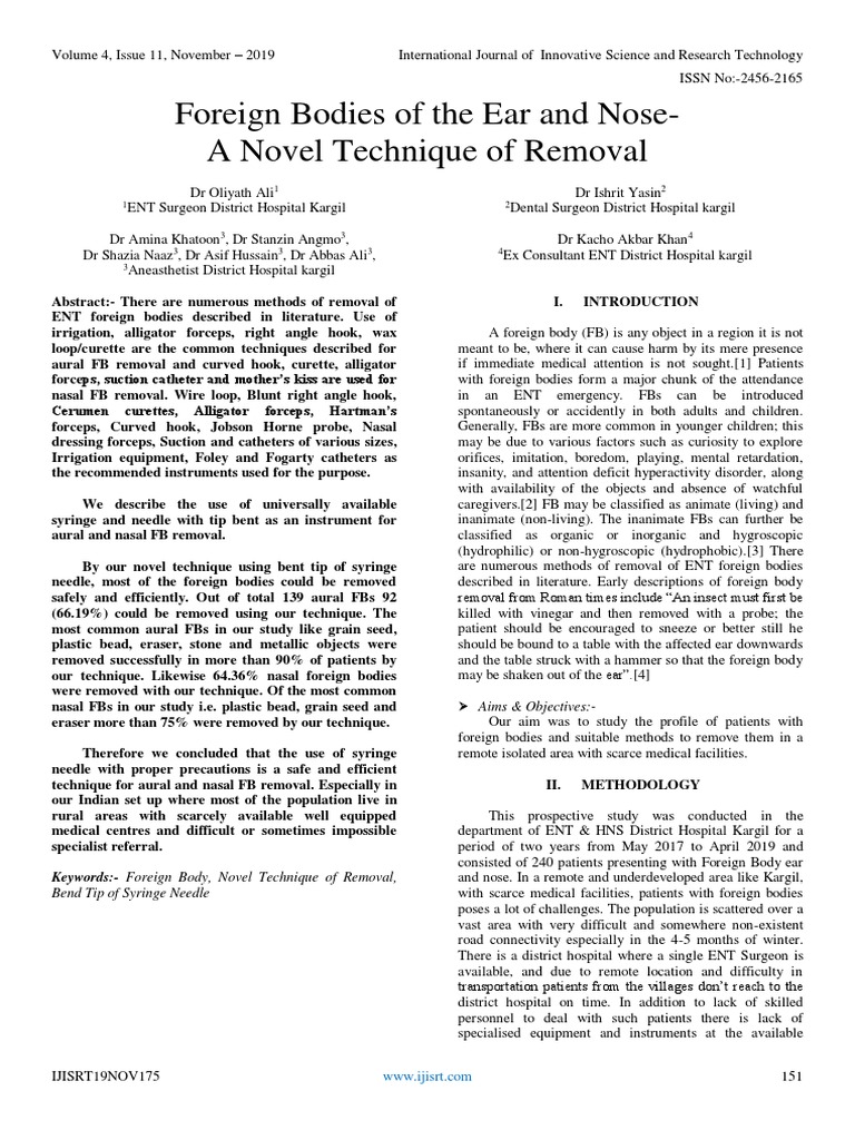 Foreign Bodies of The Ear and Nose - A Novel Technique of Removal | PDF ...