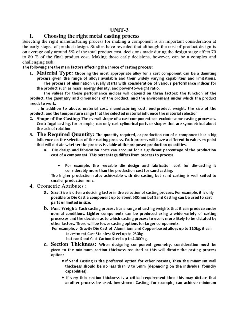 Casting Process Selection Guidelines | PDF | Casting (Metalworking ...
