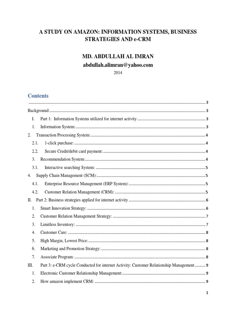 A Study On Amazon: Information Systems, Business Strategies and E-Crm ...