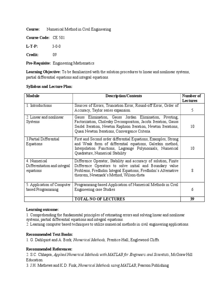 NMCE Lecture Plan | PDF | Numerical Analysis | Theoretical Computer Science