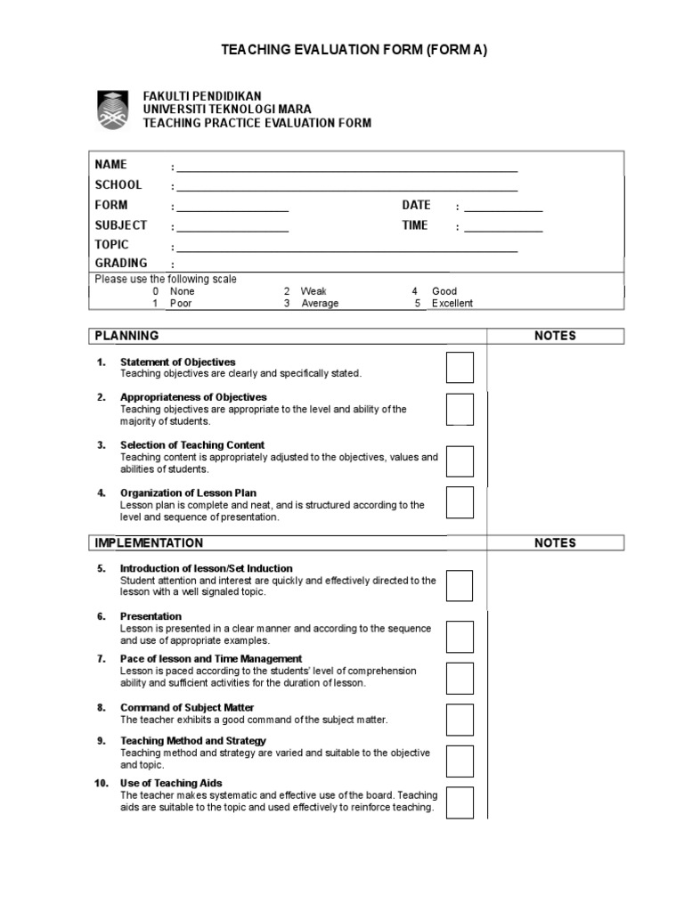Microteaching and Lesson Plan Rubric | PDF | Teachers | Lesson Plan