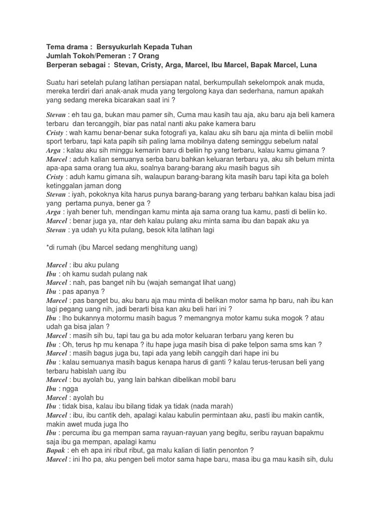 Teks Drama Natal Tentang Bersyukur | PDF