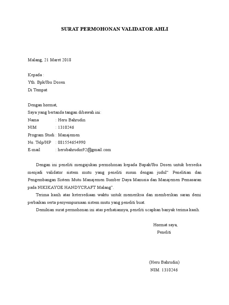 Surat Permohonan Validator Ahli Fix | PDF
