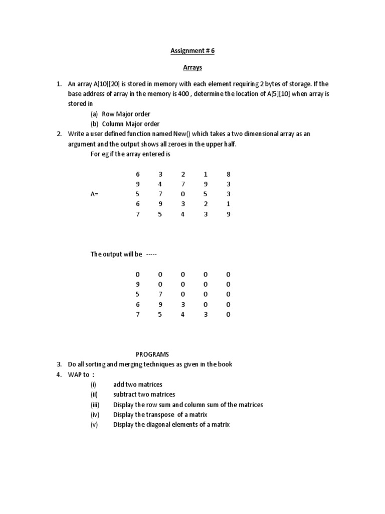 Assignment # 6 Arrays | PDF