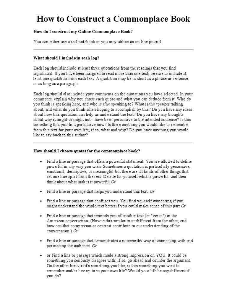Constructing a Thoughtful Commonplace Book: Guidance on Selecting ...