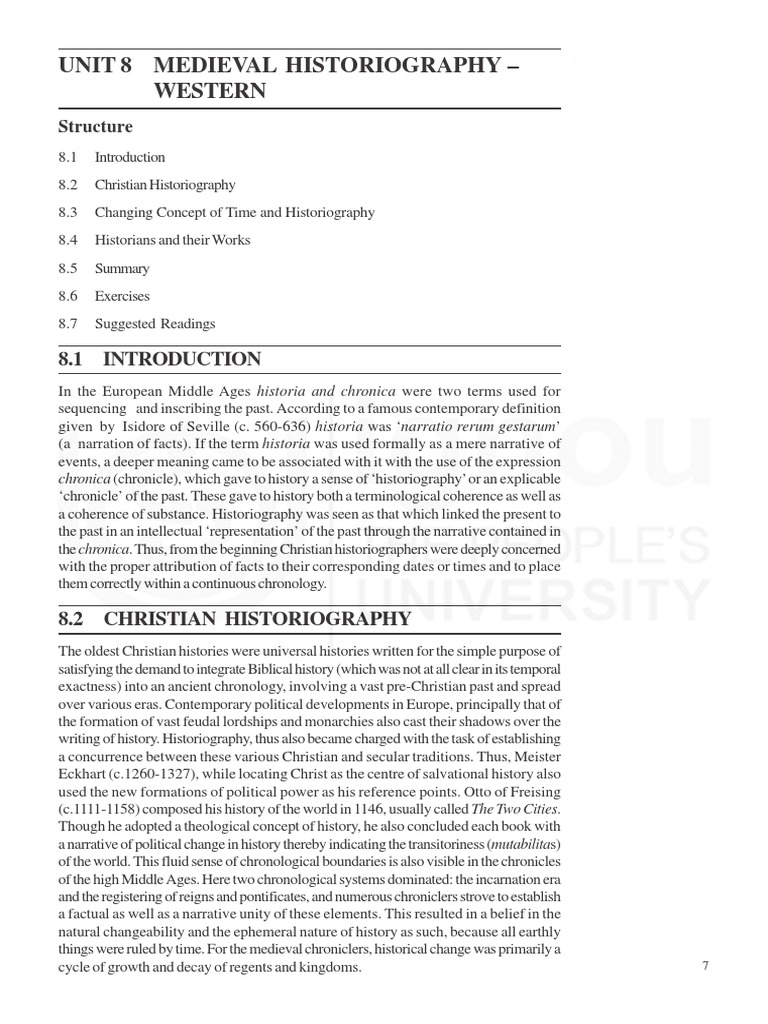 Unit 8 Medieval Historiography - Western: Structure | PDF ...