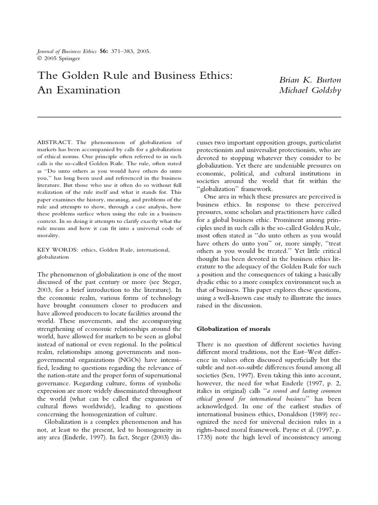 The Golden Rule and Business Ethics An Examination1 | PDF | Golden Rule ...