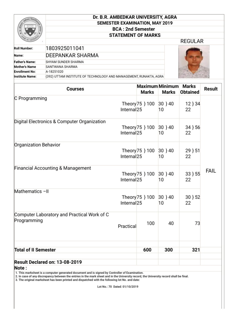 Regular 1803925011041 Deepankar Sharma: Dr. B.R. Ambedkar University, Agra BCA: 2nd Semester ...