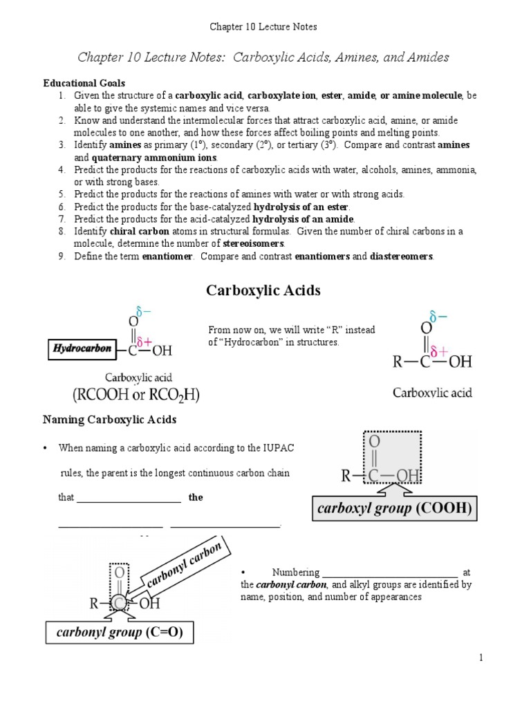 Carboxylic Acids: Chapter 10 Lecture Notes: Carboxylic Acids, Amines ...