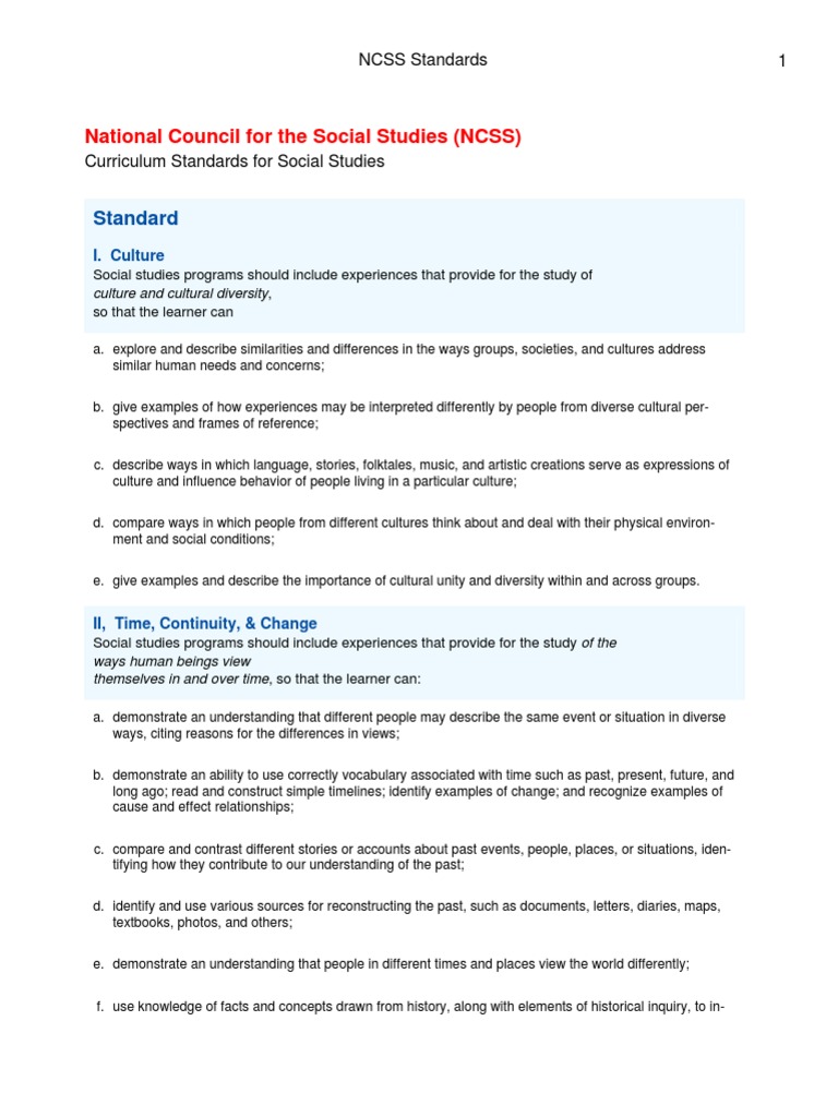 NCSS Standards PDF | PDF | Social Group | Institution