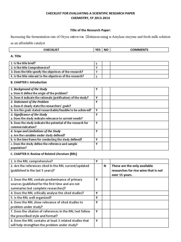 Scientific Research Paper Evaluation Checklist | PDF | Inquiry ...