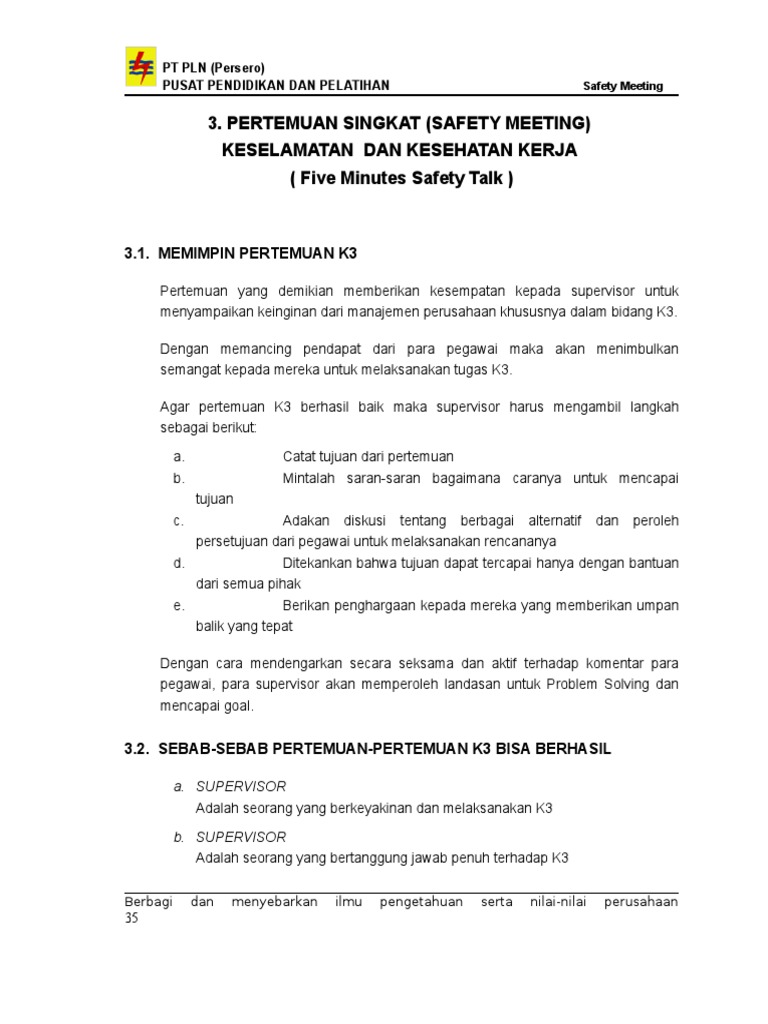 Pertemuan Singkat (Safety Meeting) Keselamatan Dan Kesehatan Kerja ...