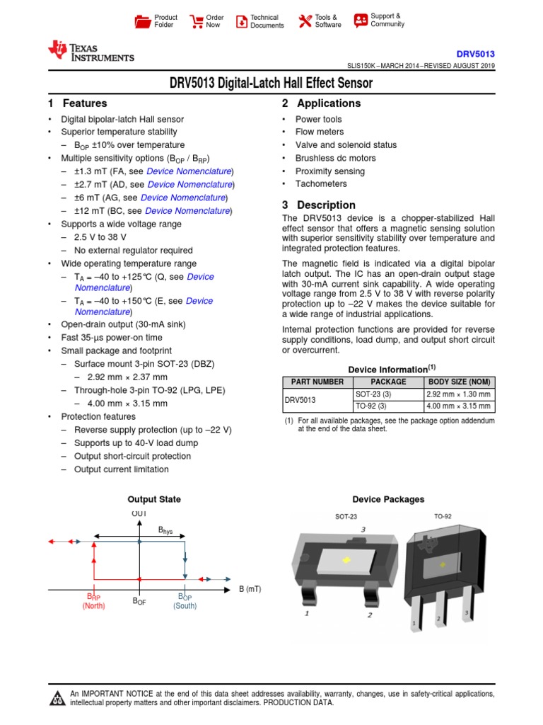 DRV 5013 | PDF | Electrostatic Discharge | Sensor