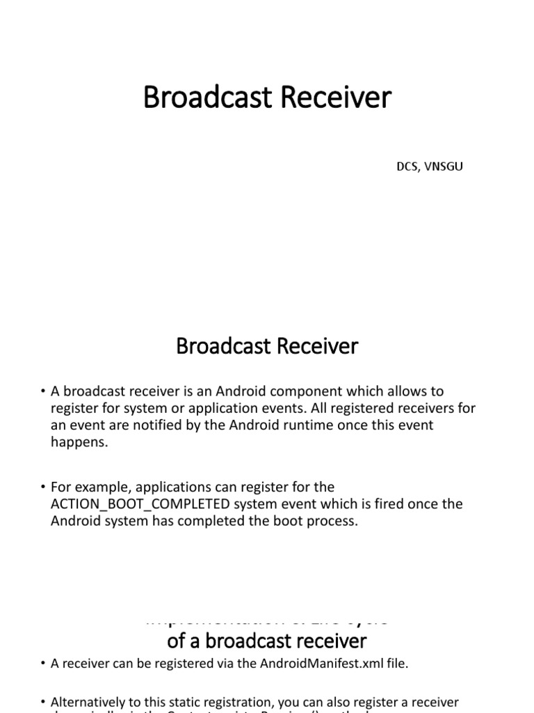 Broadcast Receiver | PDF | Android (Operating System) | Digital Technology